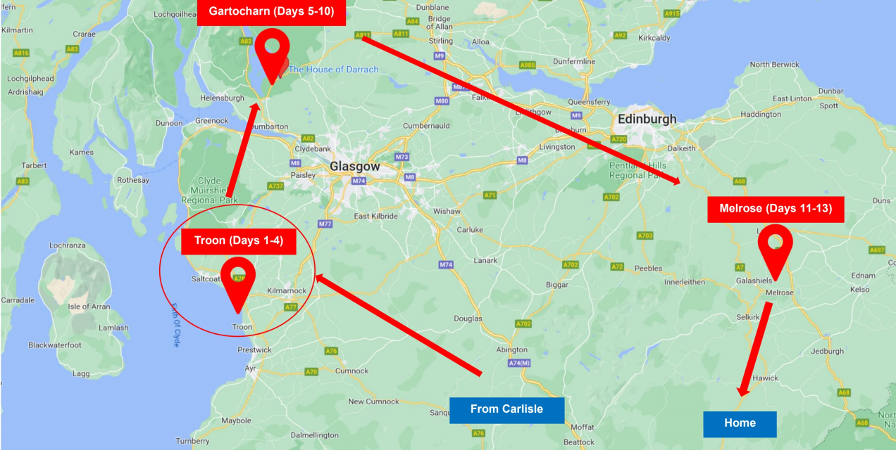 Holiday: Day 1: Scotland (2022) - Heading for Troon (1/4) - Steve's Blog